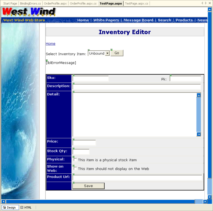 Using The Databinding Controls West Wind Web Store Net