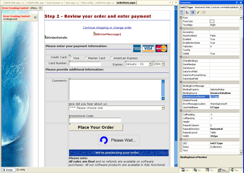 Placing the order - OrderForm.aspx - West Wind Web Store .NET