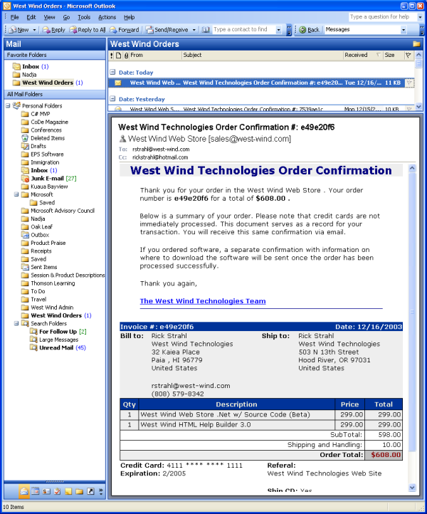 Confirming the order - Confirm.aspx - West Wind Web Store .NET